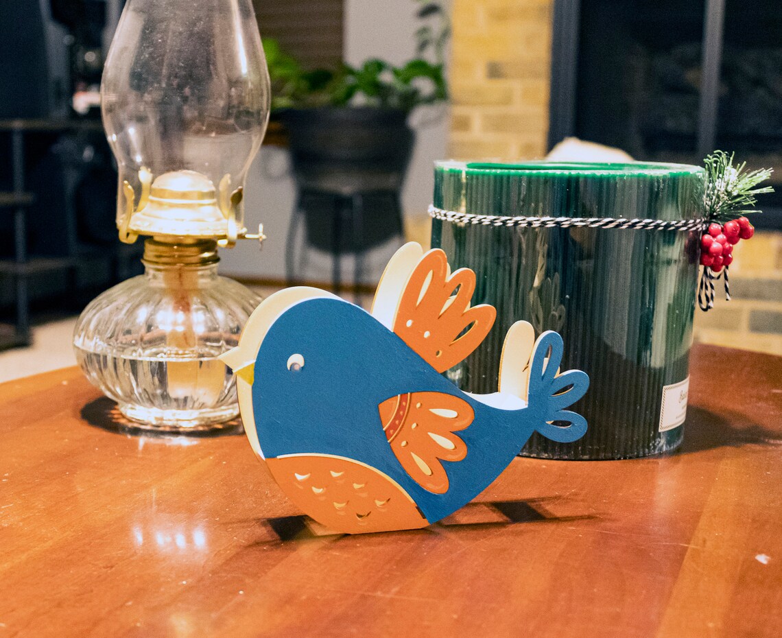 Hand Painted Acrylic Blue Bird With Blue LED Light - Etsy