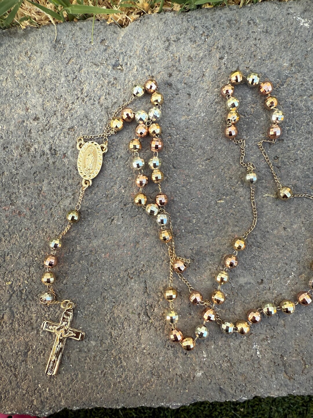 Virgin Mary Tricolor Rosary Gold Plated 27 Inches . Rosario De La Vigen ...