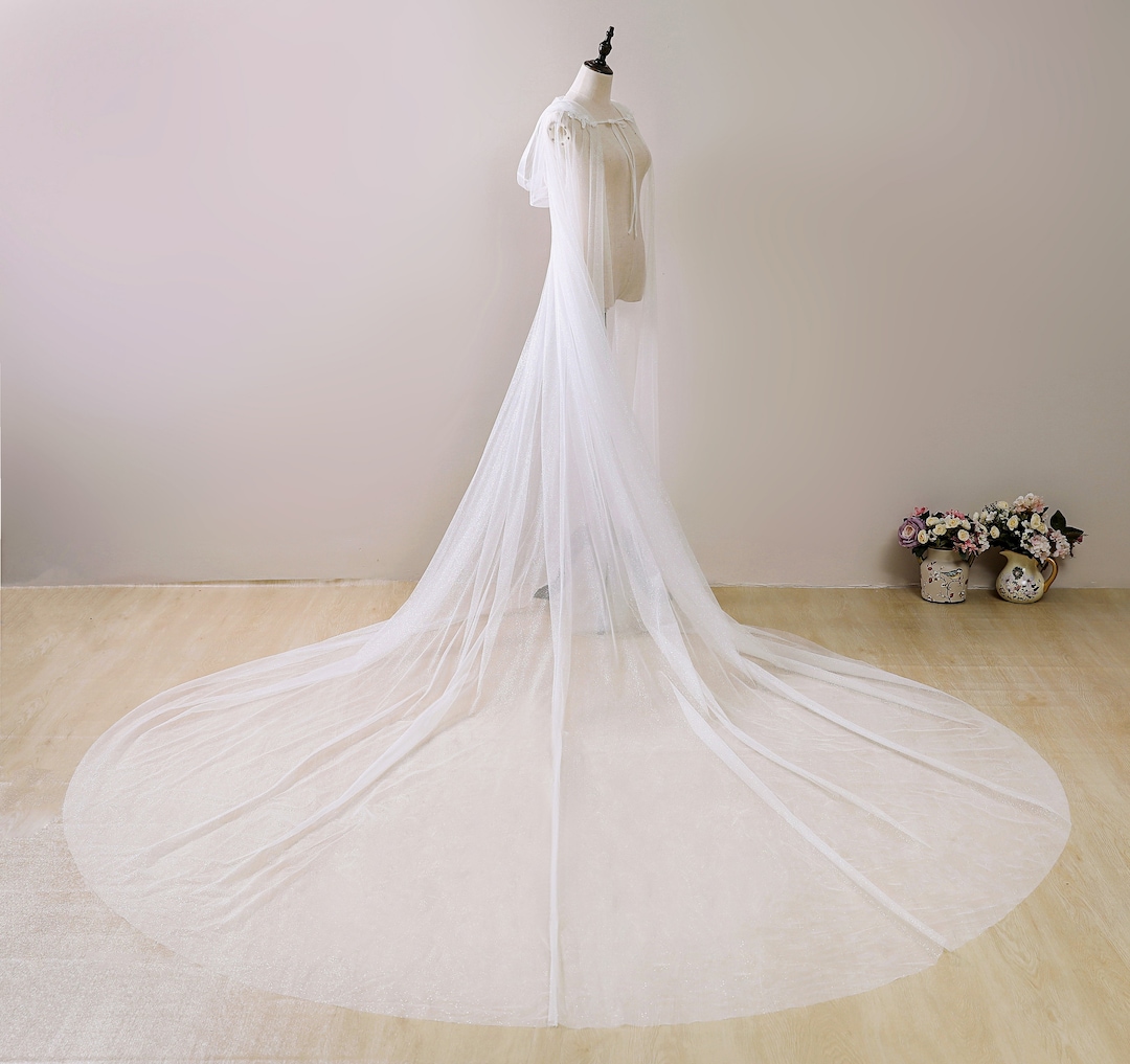 Ethereal Bridal Cloak, Sparkle Ivory Tulle Cathedral Cape - Etsy