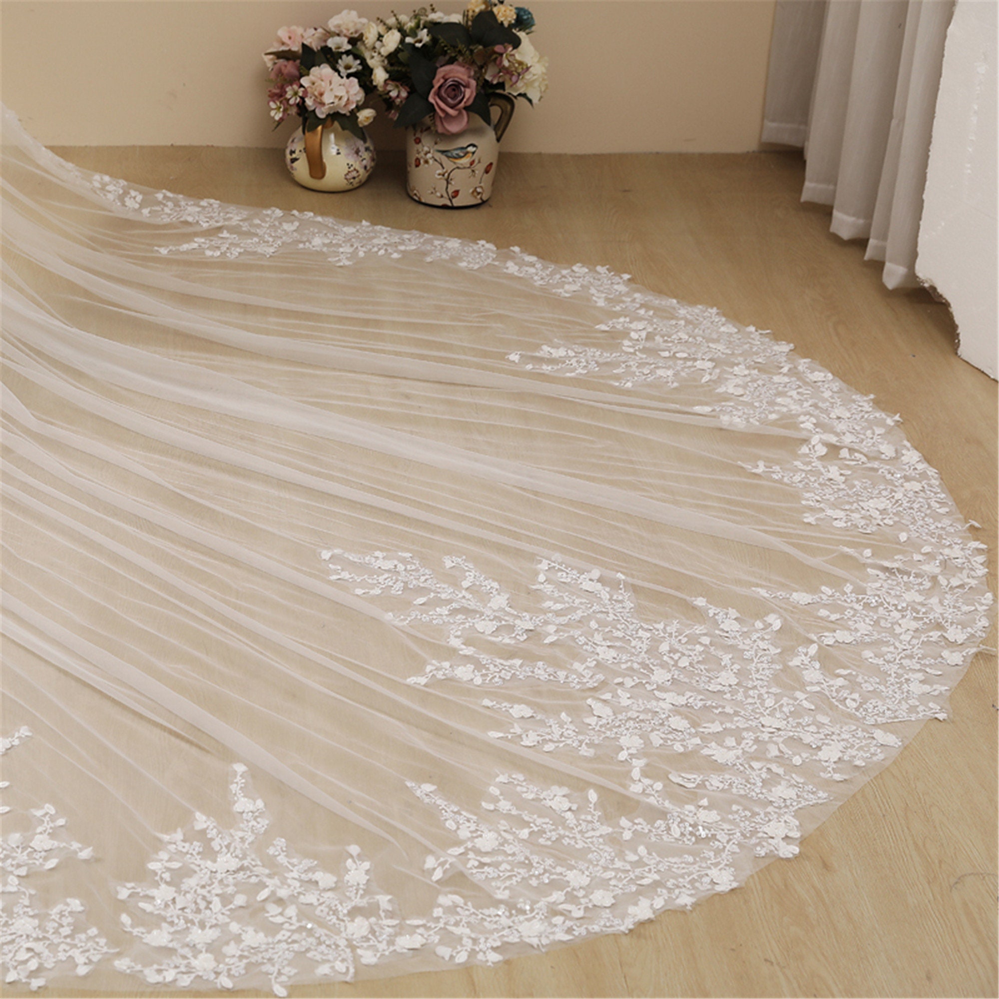 Celestial Flower Lace Wedding Veil Ivory Royal Cathedral Veil - Etsy