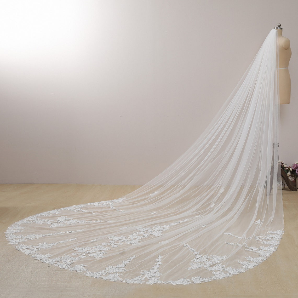 Classic 137'' Wedding Veil Cut Edge Lace Bridal Veil | Etsy