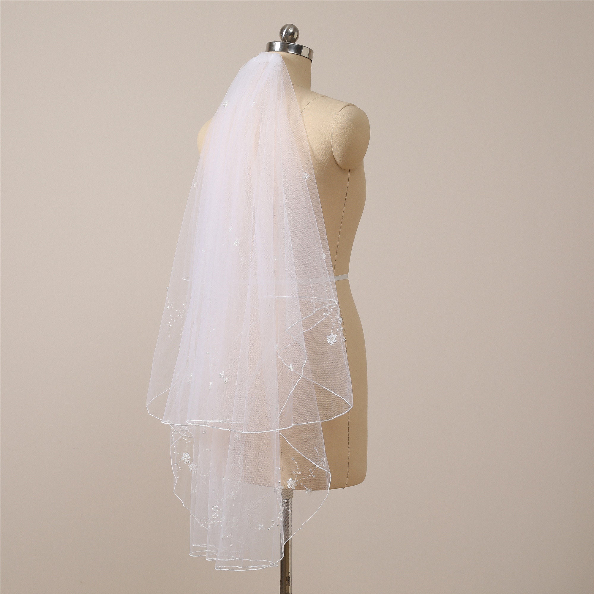 Celestial Pencil Edge Veil White Angel Cut Bridal Veil With | Etsy