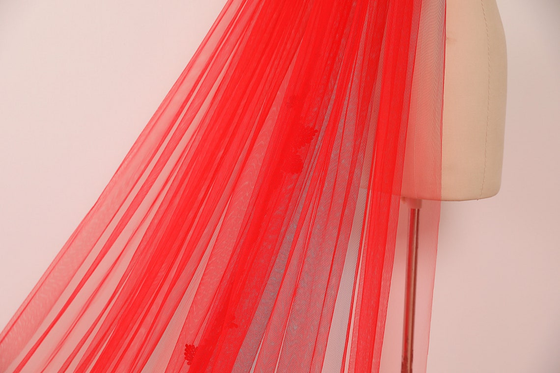 Red Wedding Veil Lace Trim Cathedral Veil Red Bridal Veil Long - Etsy