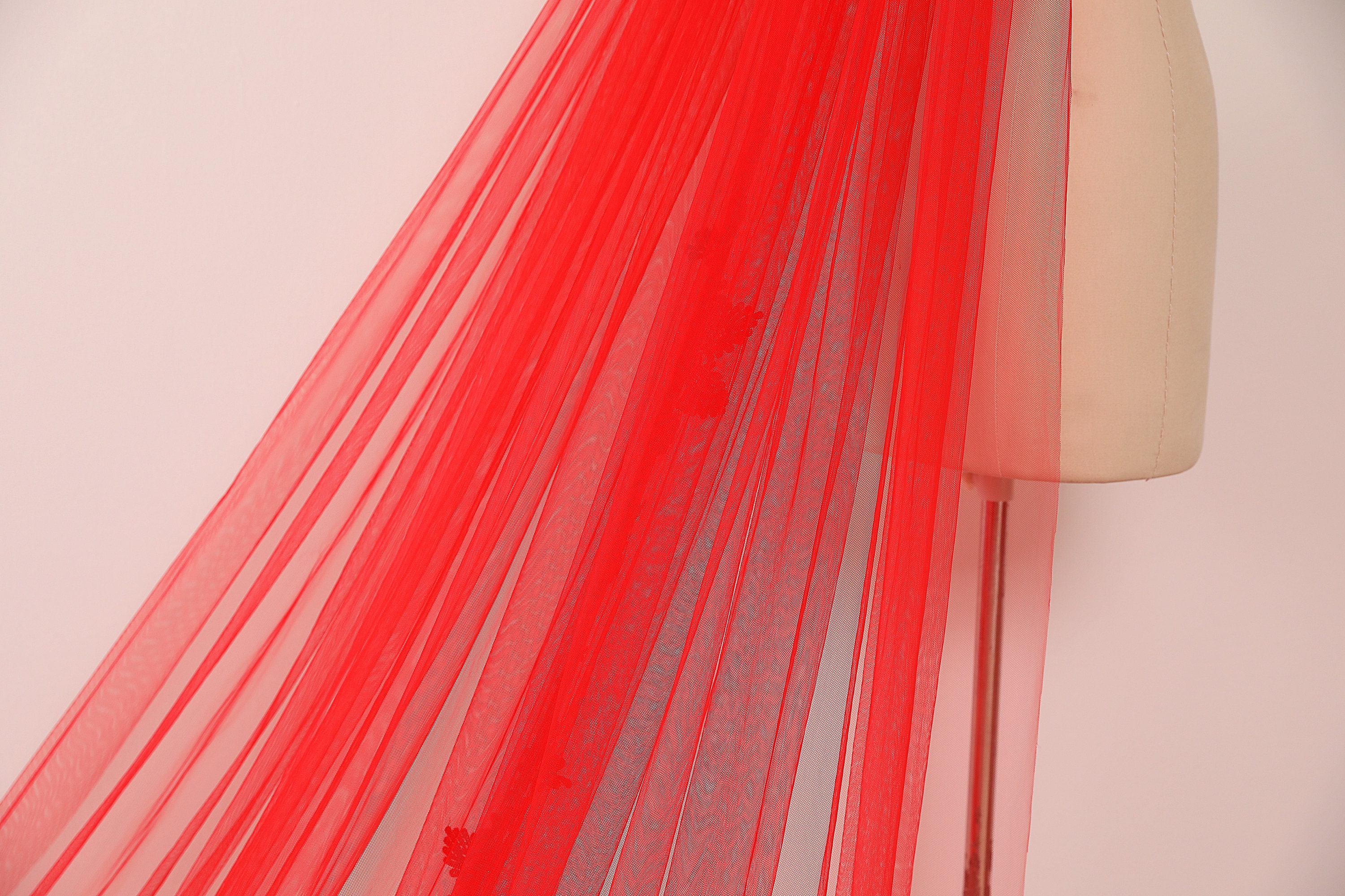 Red Wedding Veil Lace Trim Cathedral Veil Red Bridal Veil Long - Etsy