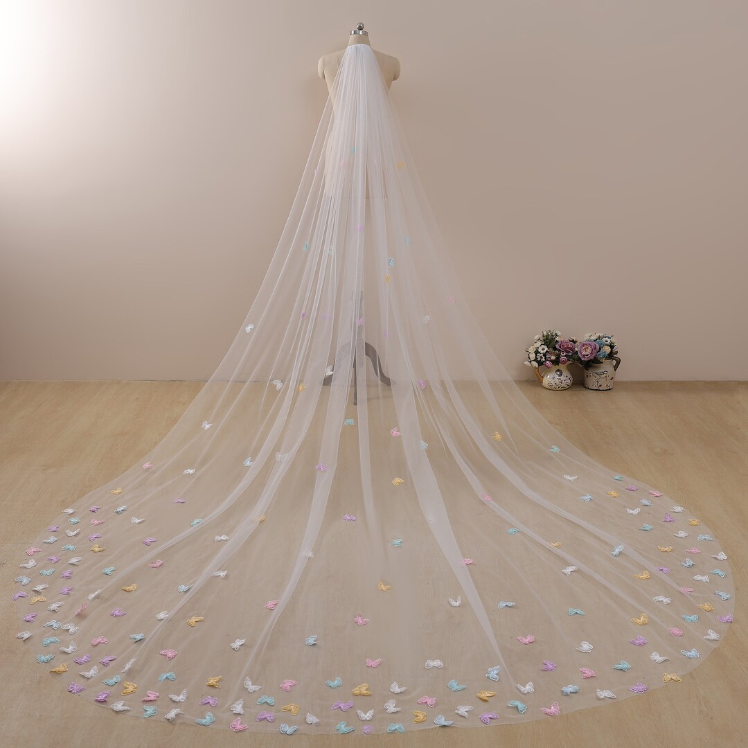 Butterfly Lace Veil,butterfly Veil,cathedral Wedding Veil,bridal Veil ...
