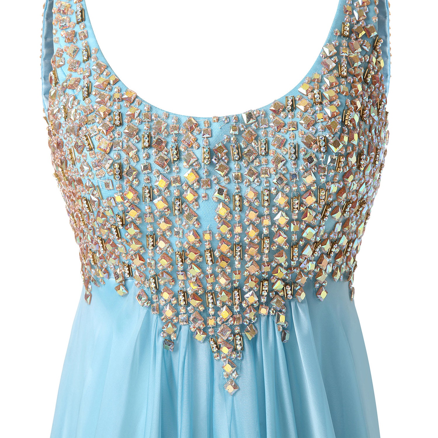 Baby Blue Crystal Prom Dress Scoop Neck Formal Dress Chiffon | Etsy