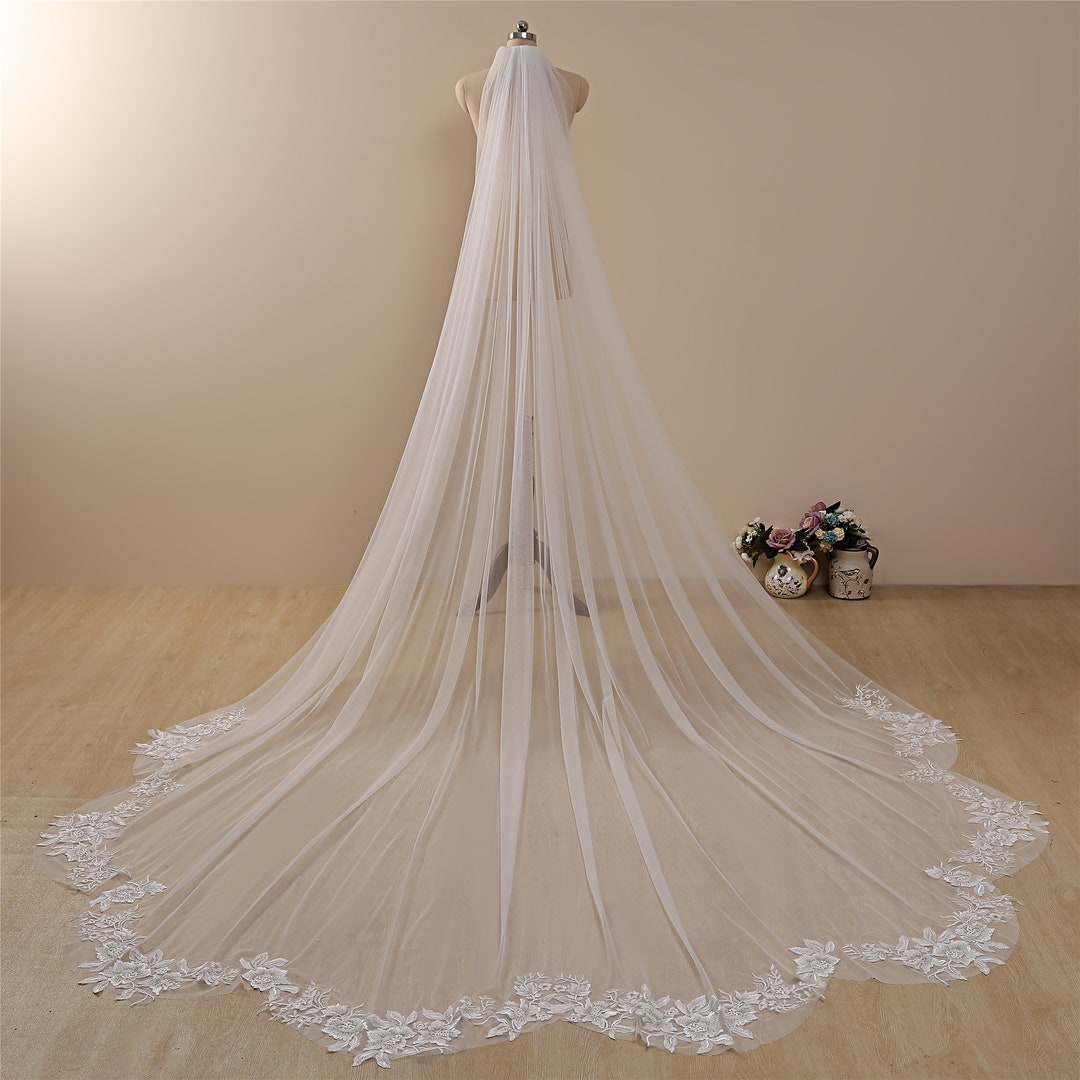 Celestial Scallop Wedding Veil Floral Cathedral Bridal Veils Ivory ...