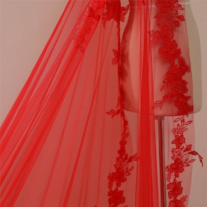 Veil Red,red Floral Lace Veil,cathedral Veil,wedding Veil,bridal Veil ...