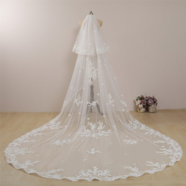 3d Flower Cathedral Veil With Blusher - Etsy