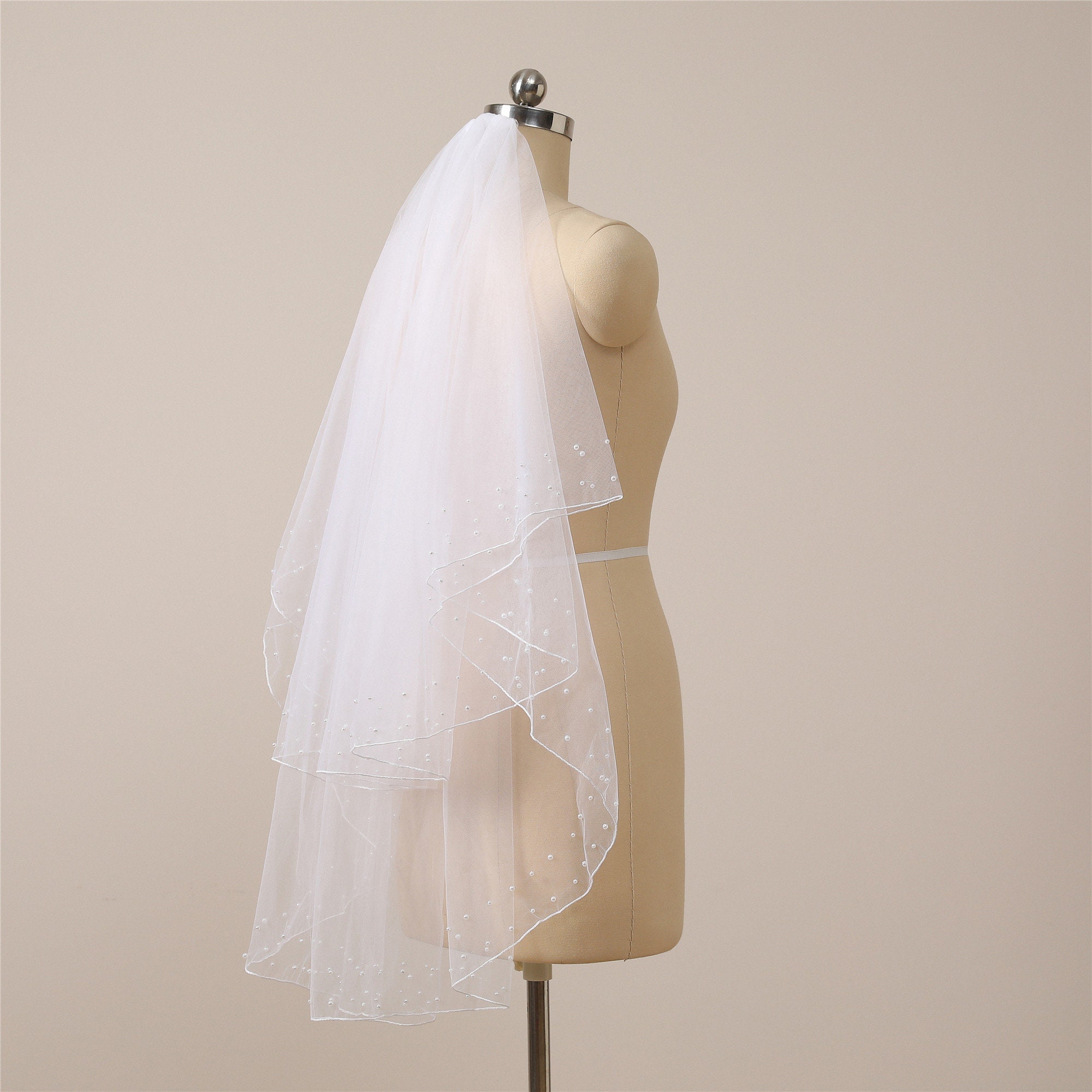 Off White Wedding Veil Pearl Edge Veil Double Layer Veil - Etsy