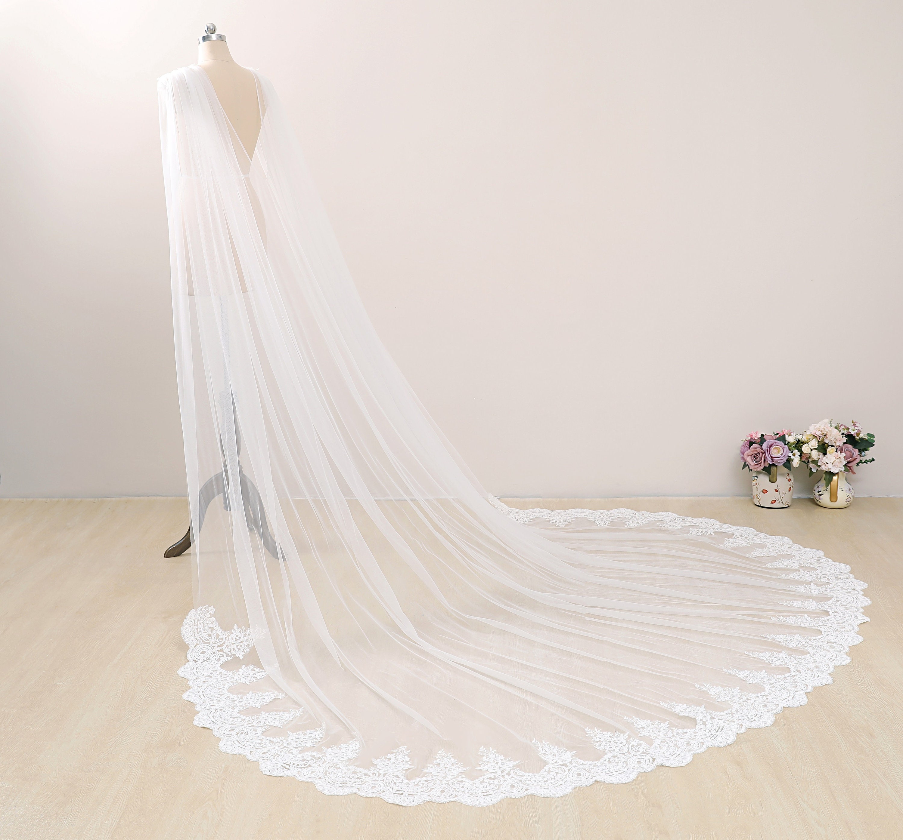 Long Wedding Cape for Brideivory Bridal Cape Lace Cathedral - Etsy