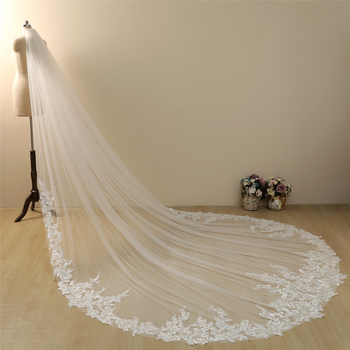 Marry Bridal US Flowery Wedding Veil Lace Trim Bridal Veil - Etsy