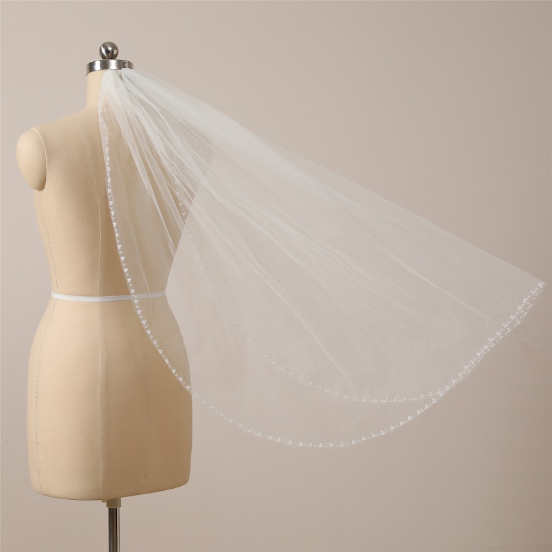 Elegant Bridal Veil Pearl Edge Wedding Veil Single Tier Pearl | Etsy