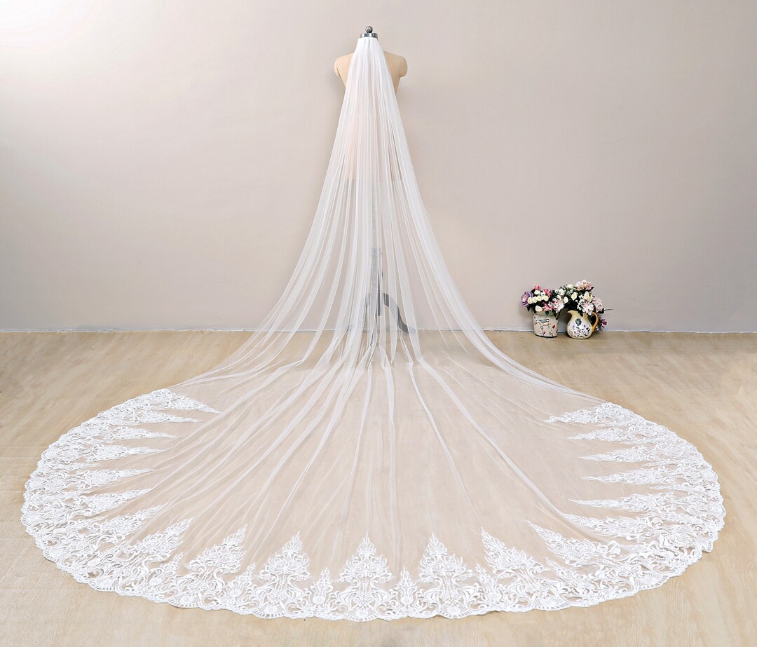 Dramatic Bridal Veil,ivory Cathedral Length Lace Veil Extra Wide,lace ...