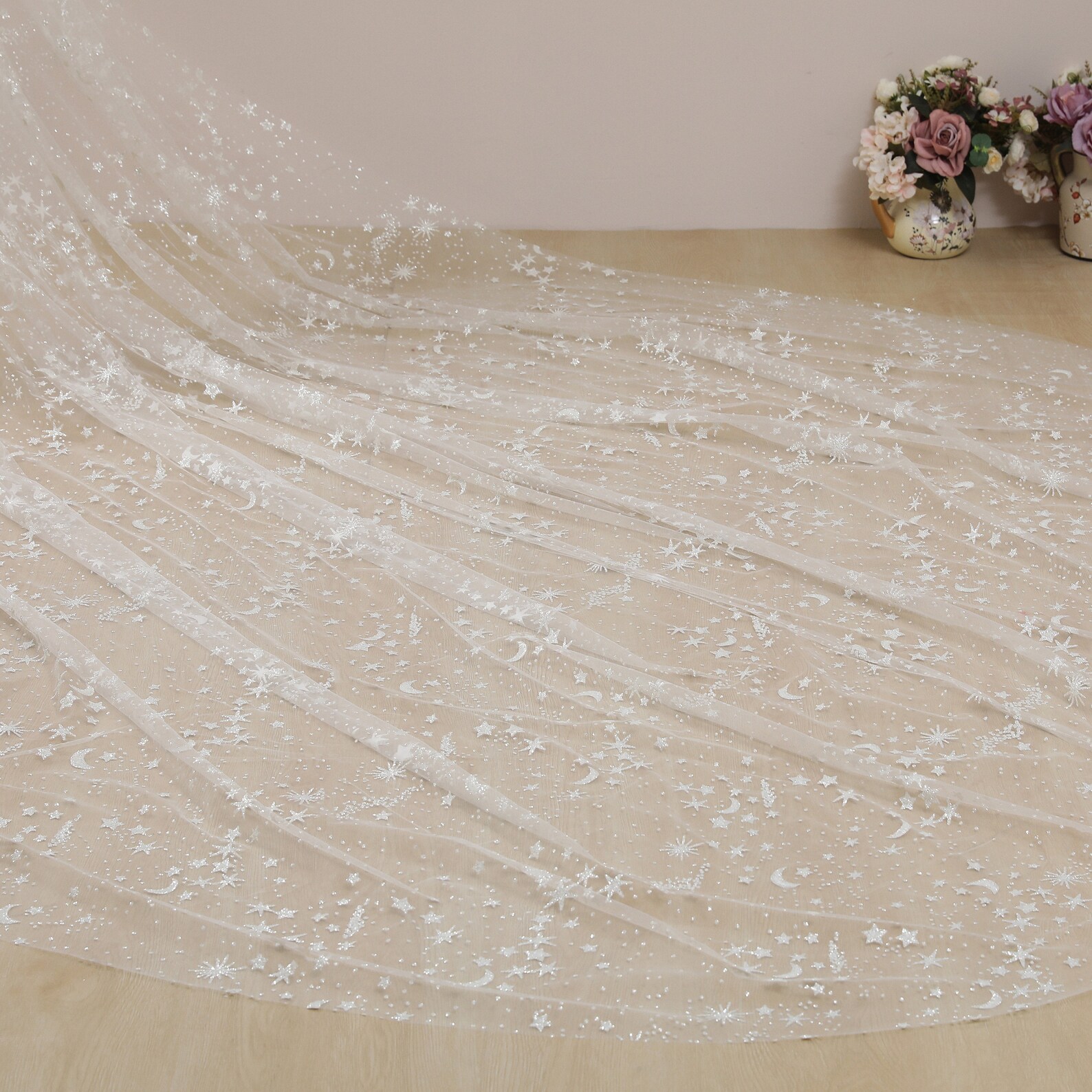 Romantic Stars Moon Bridal Veil Silver Sparkly Star Veil Ivory | Etsy