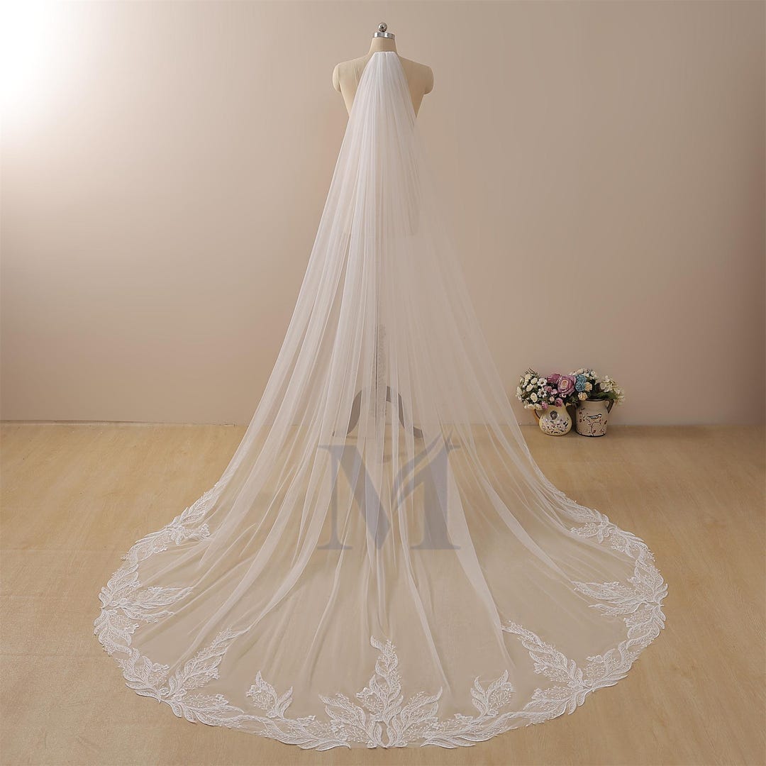 Elegant Ivory Floral Lace Cathedral Wedding Veil - Etsy