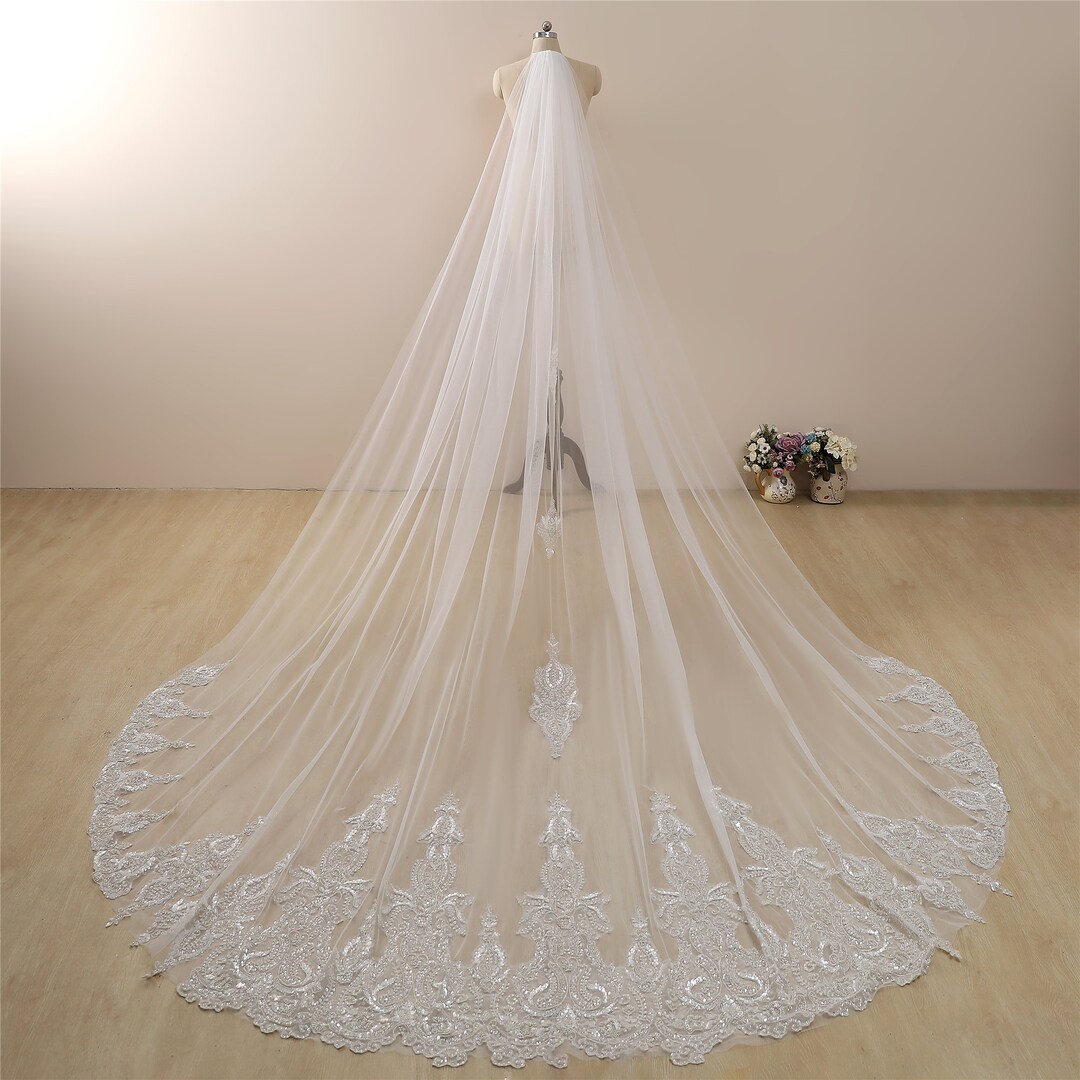 Gold Lace Veil,bridal Veil,wedding Veil Cathedral,long Veil,veil With ...