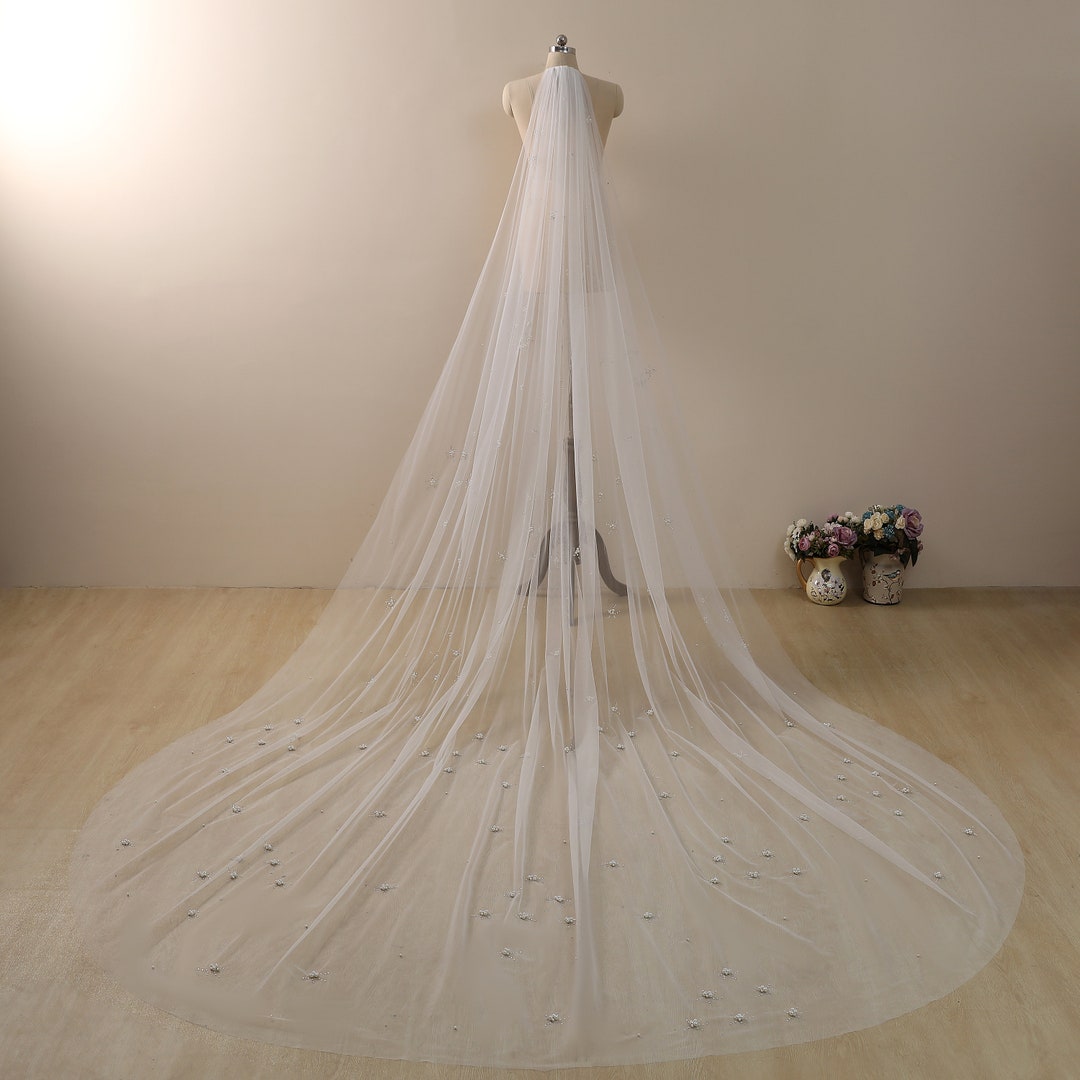 Bridal Veil,wedding Veil Cathedral,long Veil,veil With Comb,pearl Veil ...