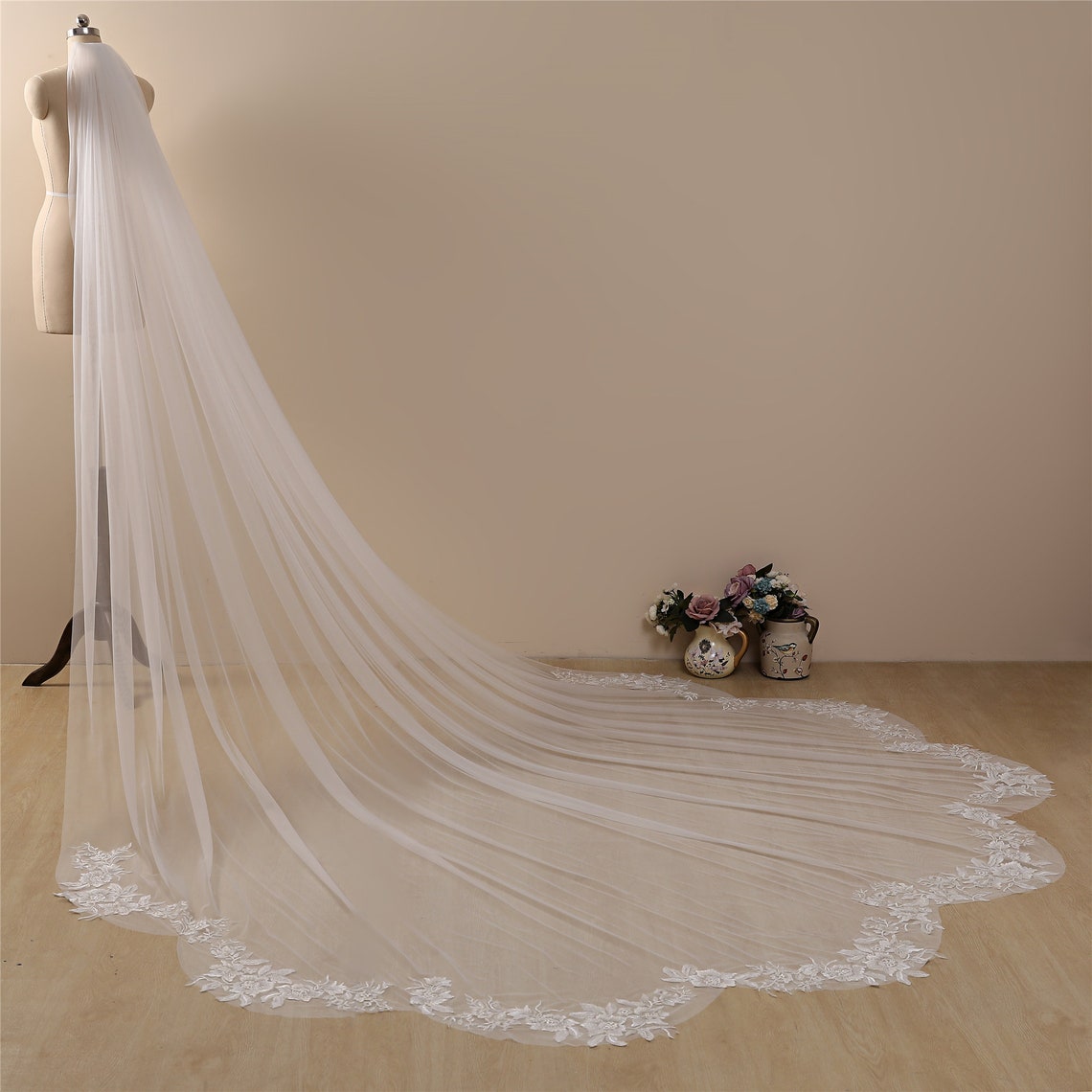 Celestial Scallop Wedding Veil Floral Cathedral Bridal Veils - Etsy