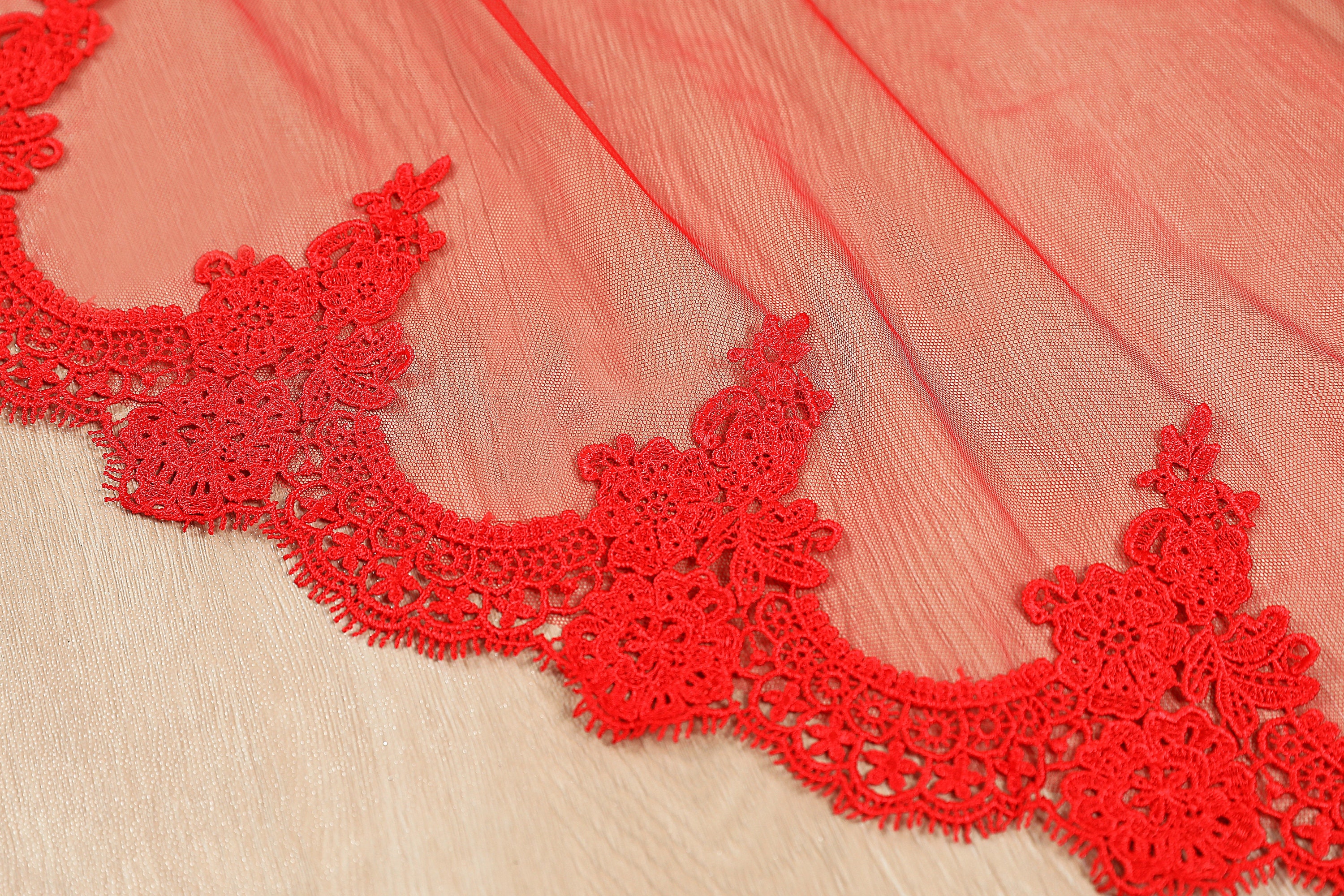 Red Wedding Veil Lace Trim Cathedral Veil Red Bridal Veil Long | Etsy