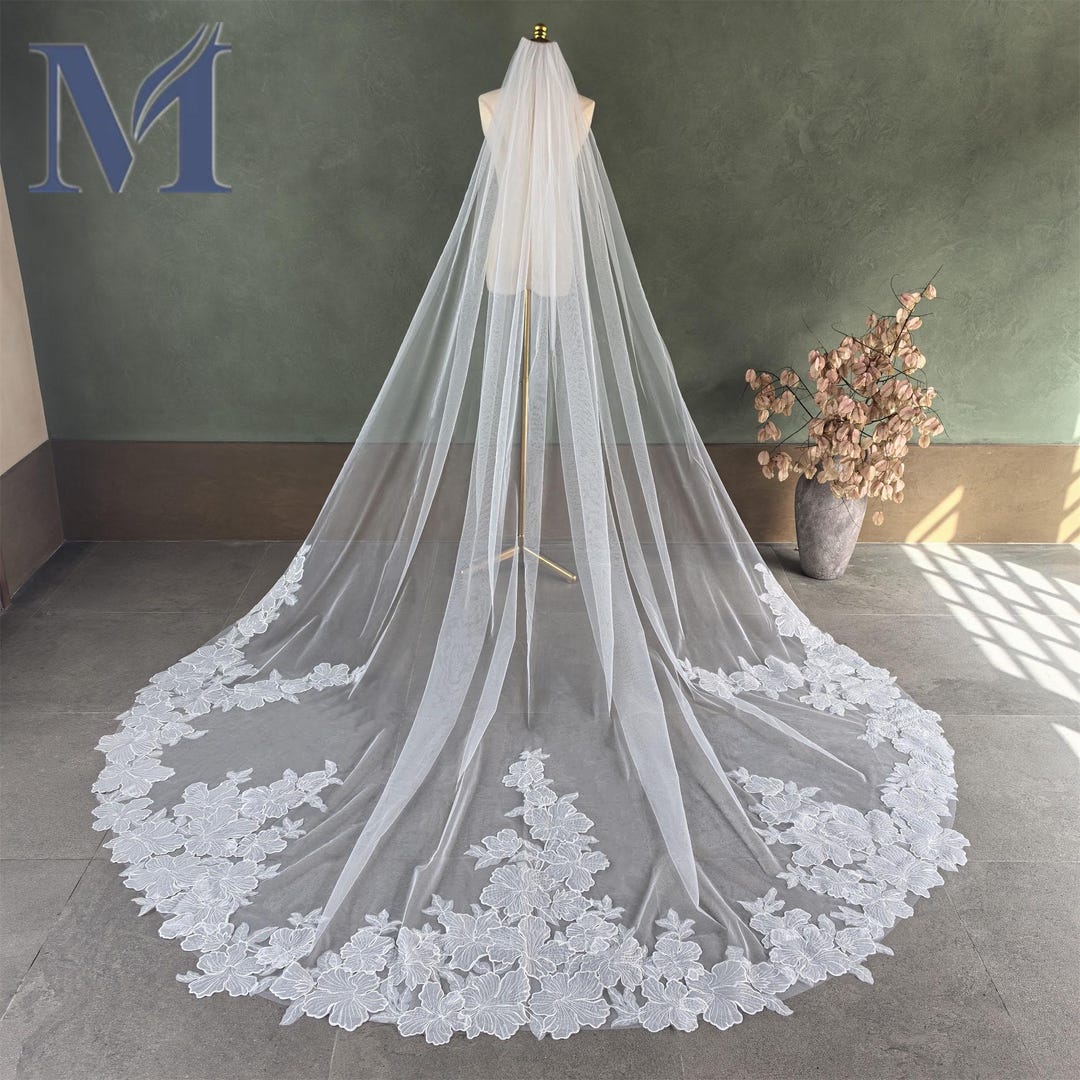 New Design Large Lily Floral Wedding Veil, Cathedral Veil Elegant ...