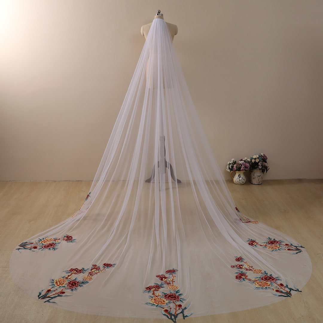 Beautiful Floral Lace Veil,wedding Veil Cathedral,bridal Veil,long Veil ...