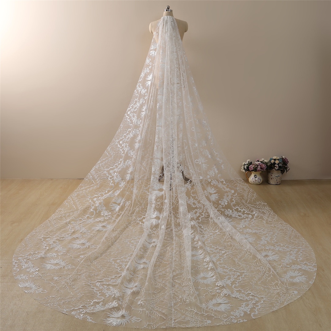 Wedding Veil Cathedral,sparkle Veil,glitter Veil,floral Pattern Veil ...