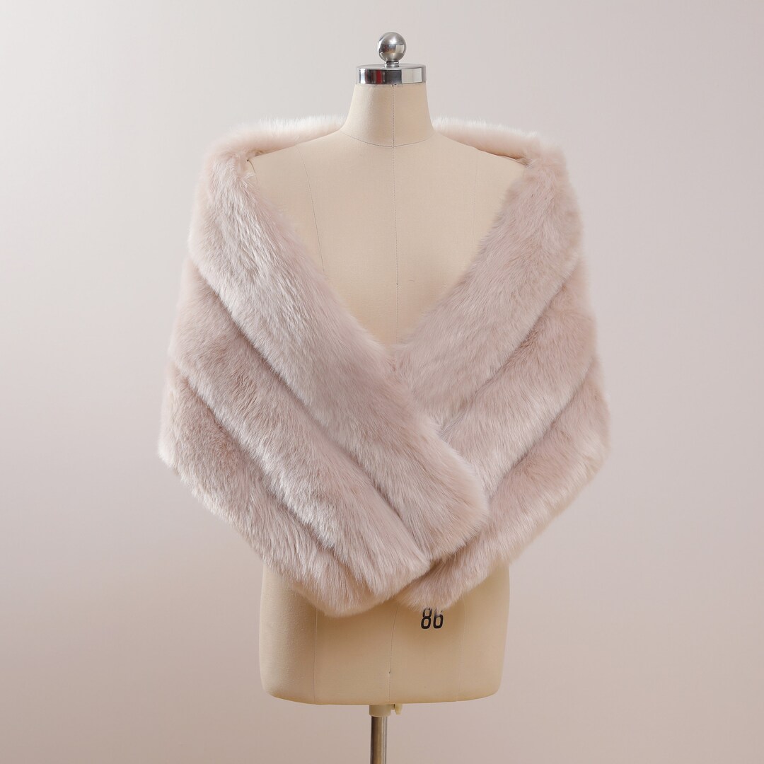 Pink White Faux Fur Bridal Wrap Soft Pink Faux Fur Stole Pale Pink Fur ...