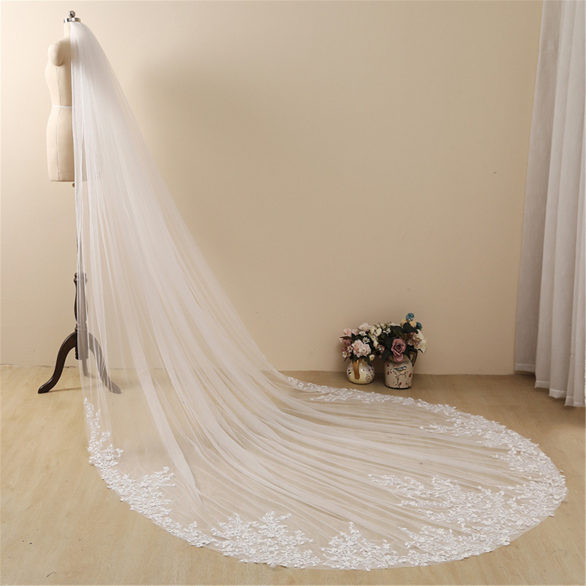 Celestial Flower Lace Wedding Veil Ivory Royal Cathedral Veil - Etsy