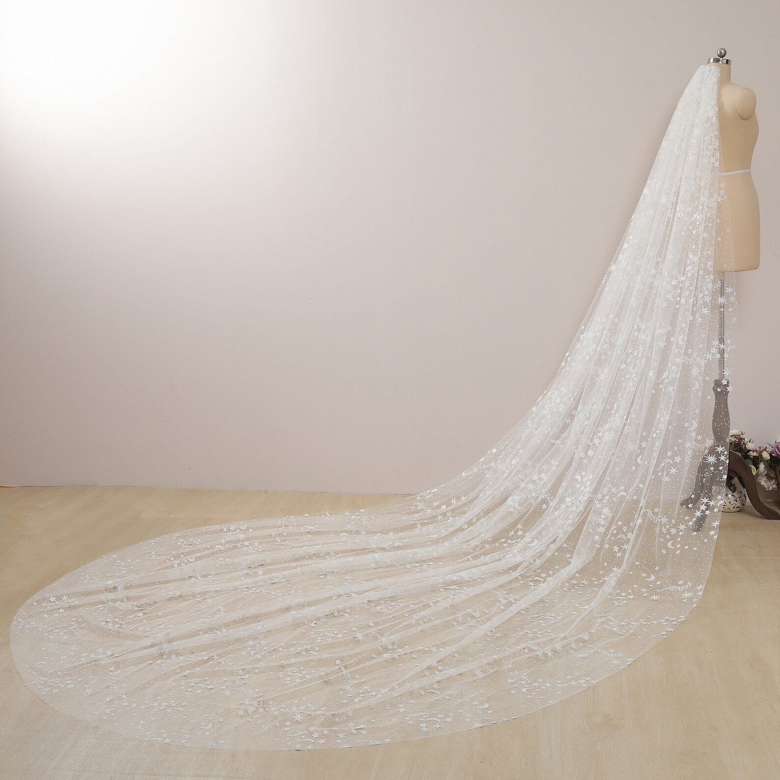 Romantic Stars Moon Bridal Veil Silver Sparkly Star Veil Ivory | Etsy