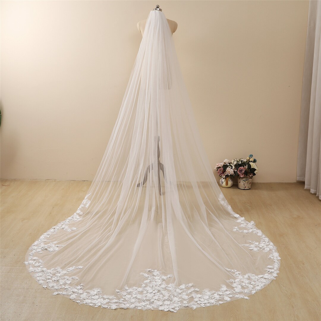 Veil,pearl Veil,soft Tulle Veil With Pearls Bridal Veil 3D Flower Veil ...