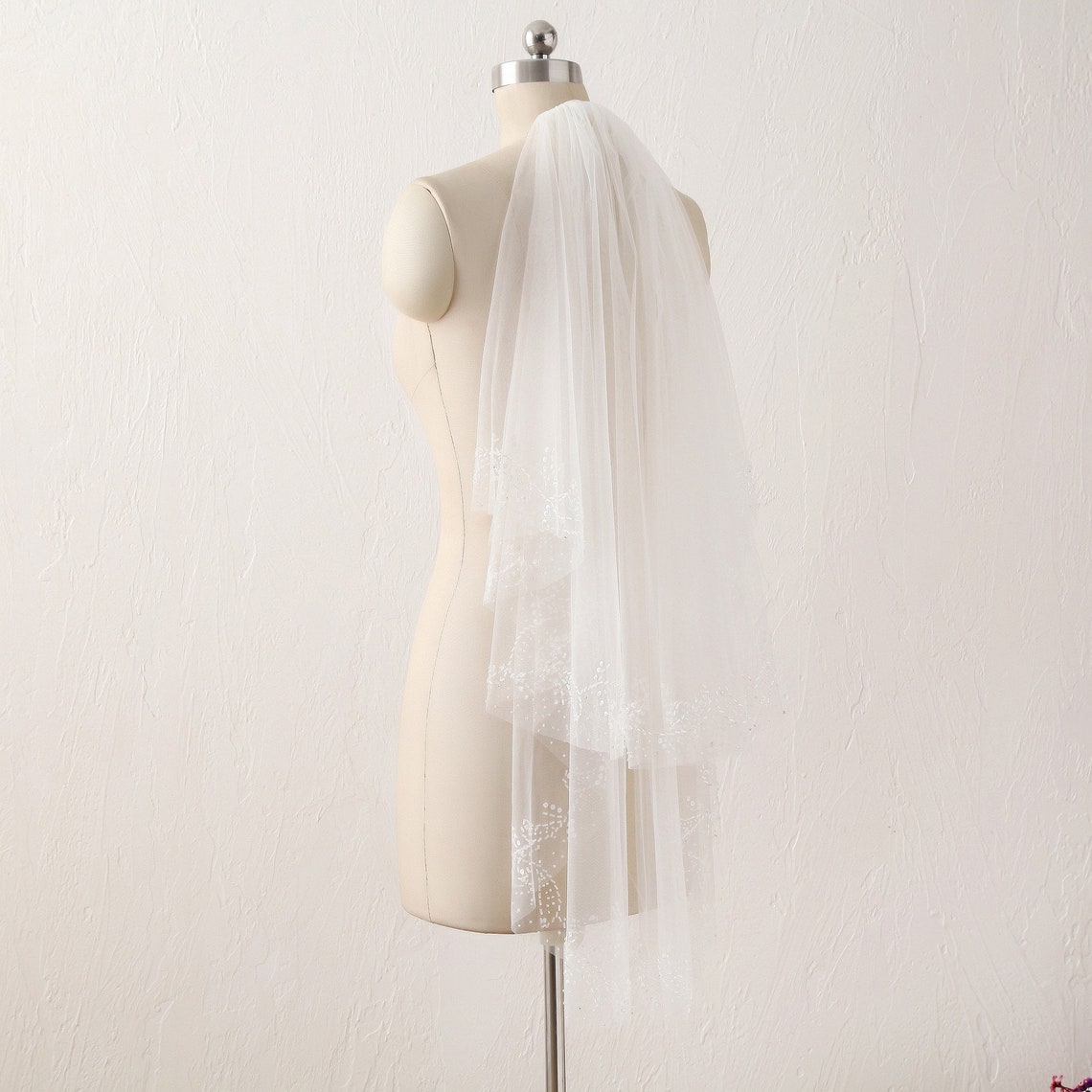 Beaded Wedding Veiltwo Tier Beaded Veil pearl Bridal Veil - Etsy