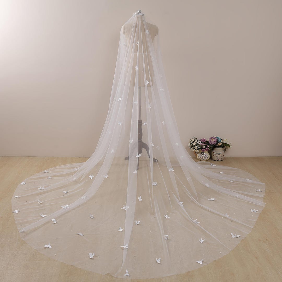Butterfly Veil,butterfly Lace Veil,cathedral Wedding Veil,long Veil for ...