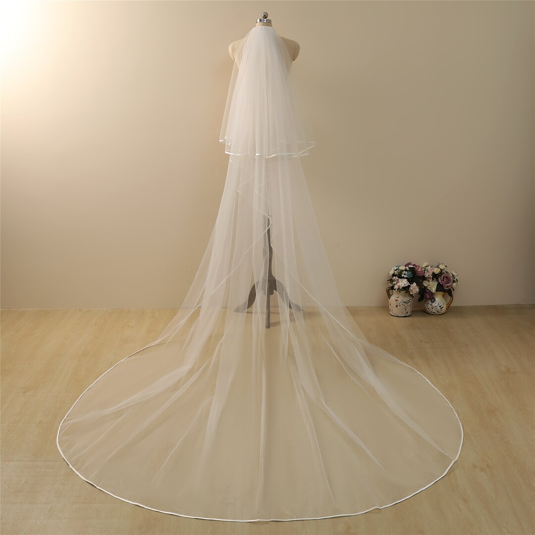 Simple Soft Tulle Wedding Veil,plain Edge Bridal Veil With Ribbon ...