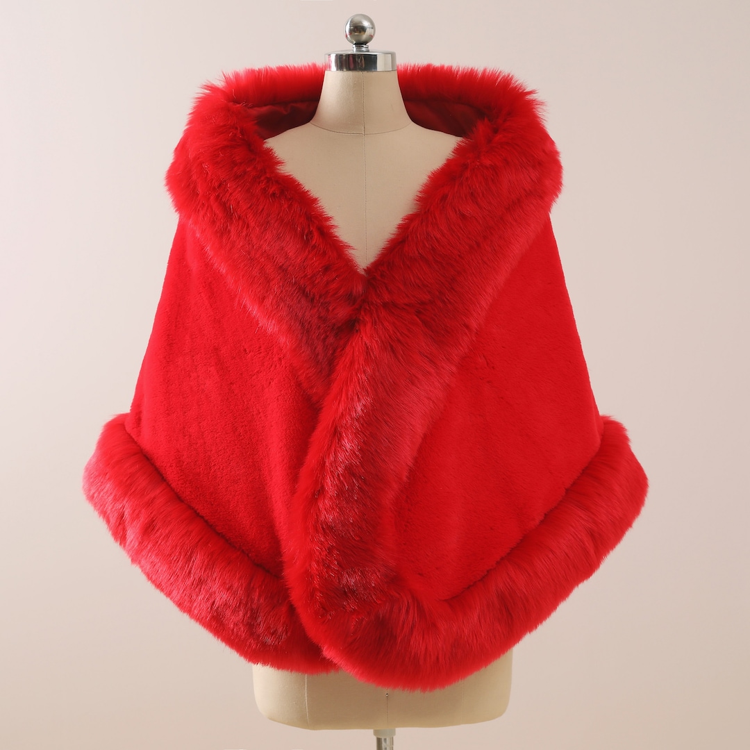 Red Bridal Fur Wrap Faux Fur Wedding Shawl Red Bridesmaid Shawls Winter ...