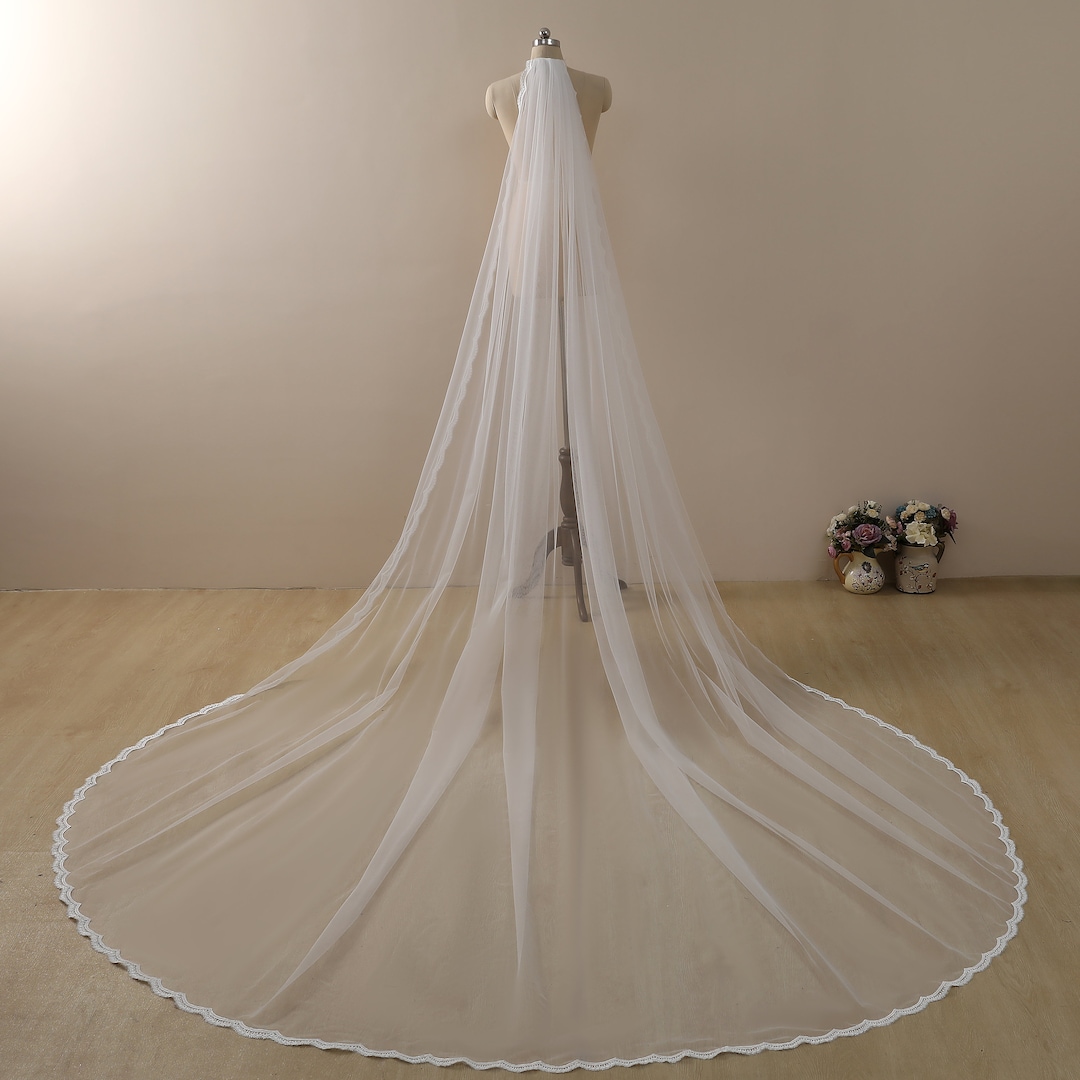 Minimalist Wedding Veil,simple Lace Veil,celestial Full Lace Bridal ...