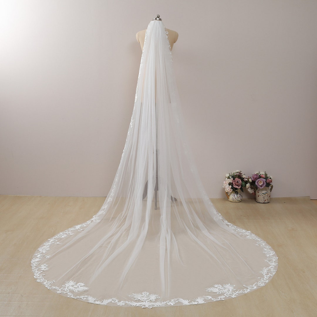 Ivory Lace Wedding Veil, Cathedral Floral Lace Trim, Single Tier - Etsy