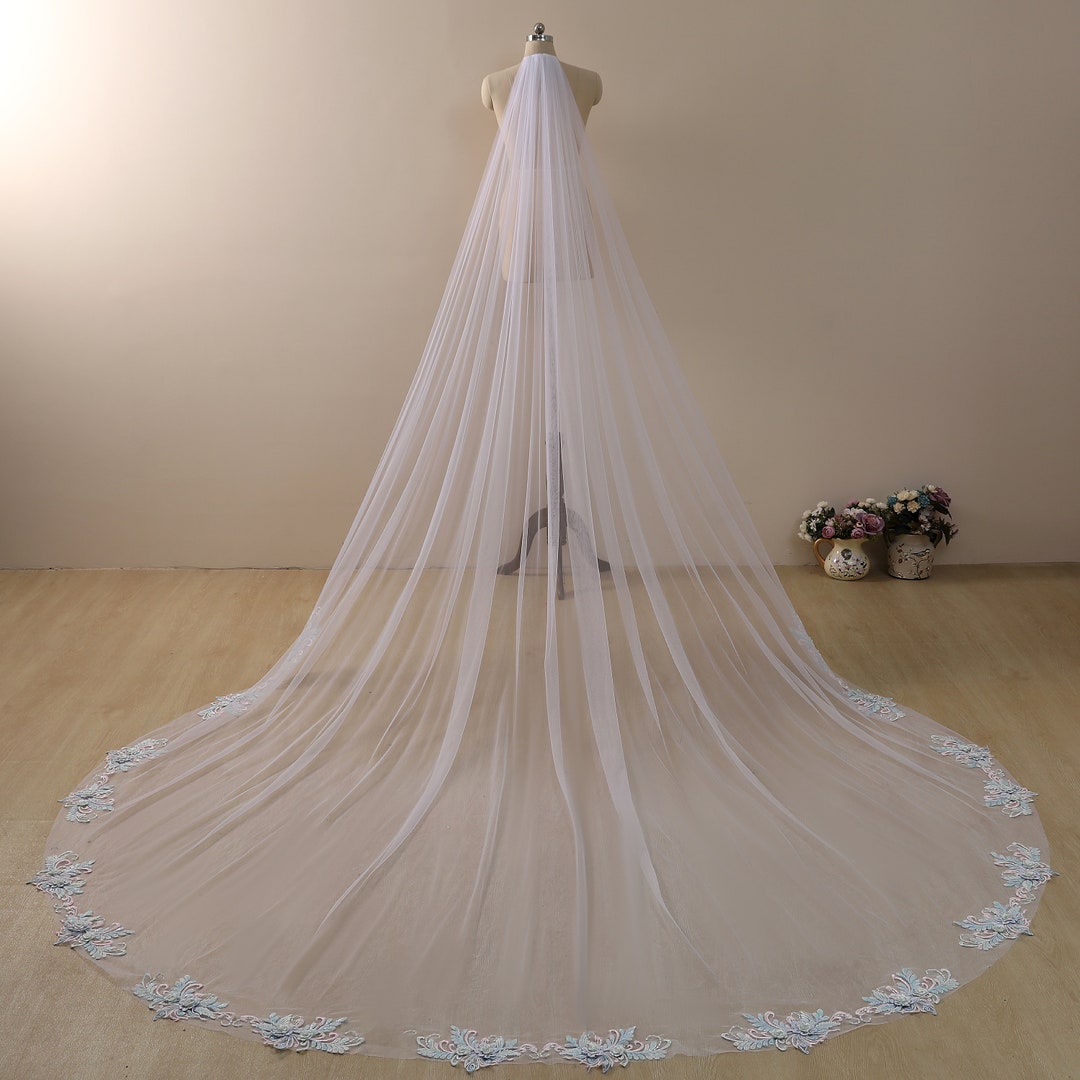 Beautiful Floral Lace Veil,boho Wedding Veil Cathedral,bridal Veil,long ...