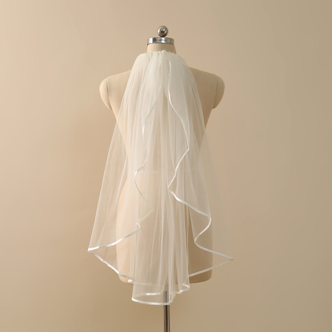 Simple Ribbon Veil,one Tier Fingertip Veil,ivory/white Ribbon Veil ...