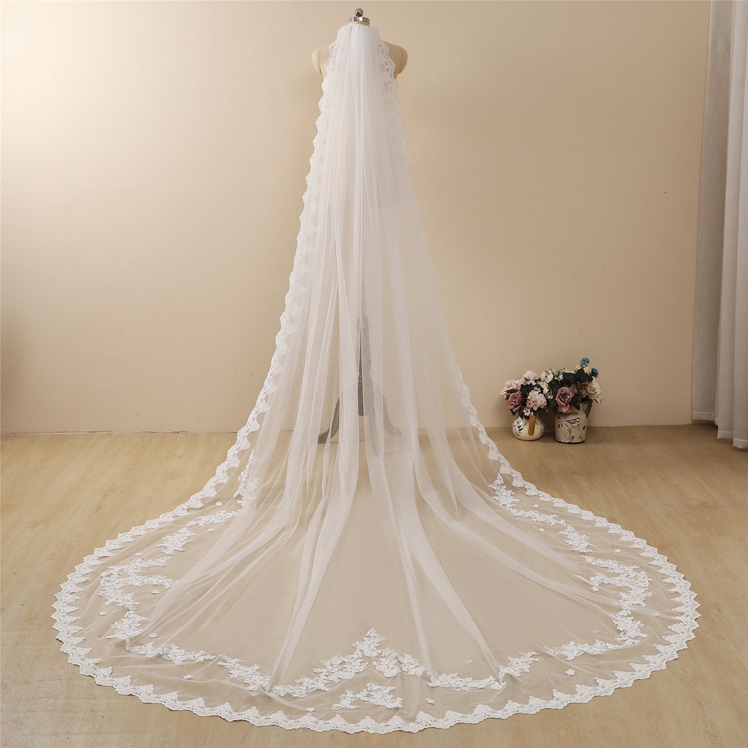 Vintage 118 Inches Cathedral Length Lace Wedding Veil Bridal Cathedral ...
