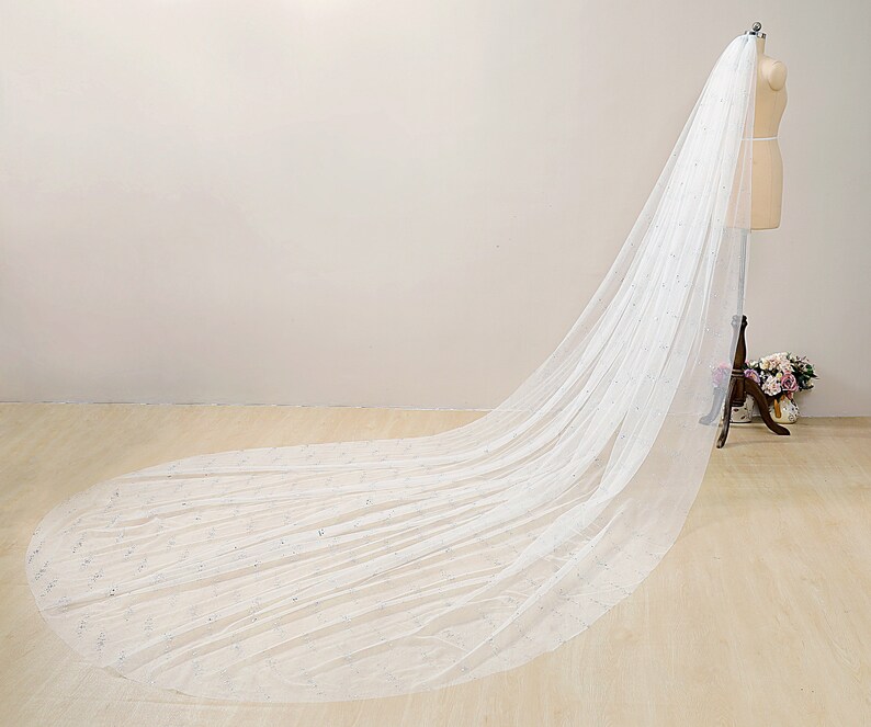 Grey Wedding Veil Sparkle Silver Dotted Veil Soft Gray - Etsy