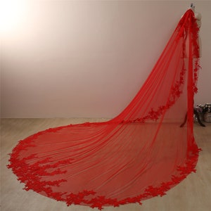 Veil Red,red Floral Lace Veil,cathedral Veil,wedding Veil,bridal Veil ...