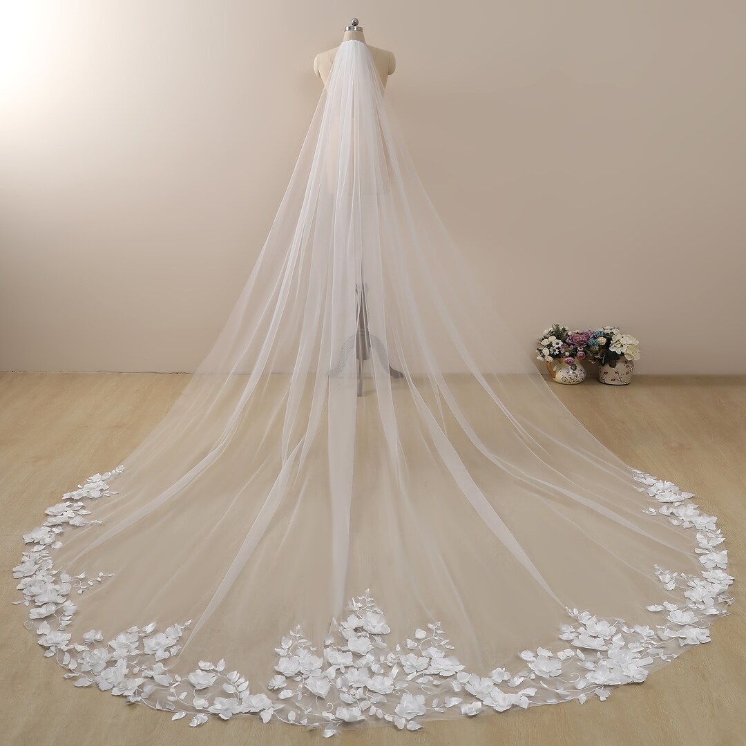3 D Floral Lace Veil,flower Veil,wedding Veil Cathedral,bridal Veil ...