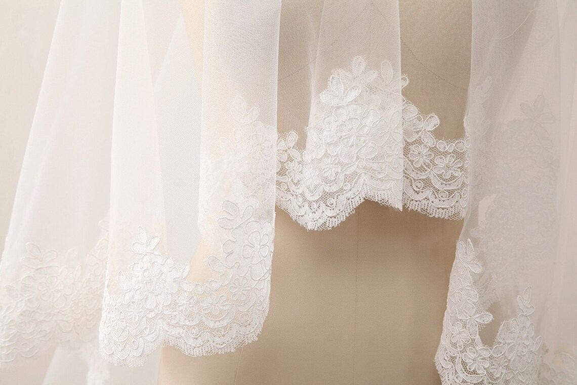 Ivory Lace Wedding Veil Cathedral Wedding Veil White Bridal - Etsy