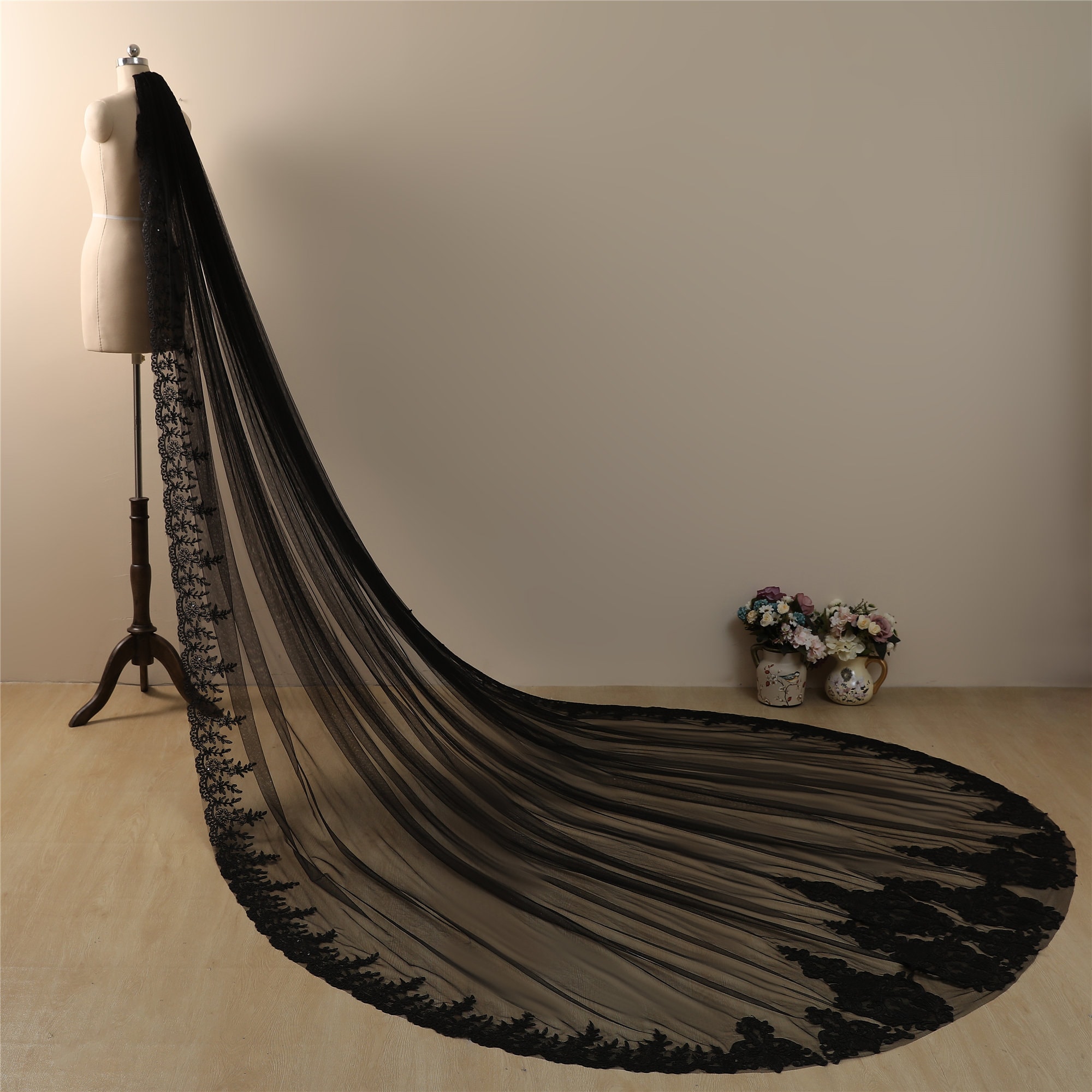 Black Wedding Veil Cathedral Veil Bridal Veil Long Bridal Veil | Etsy