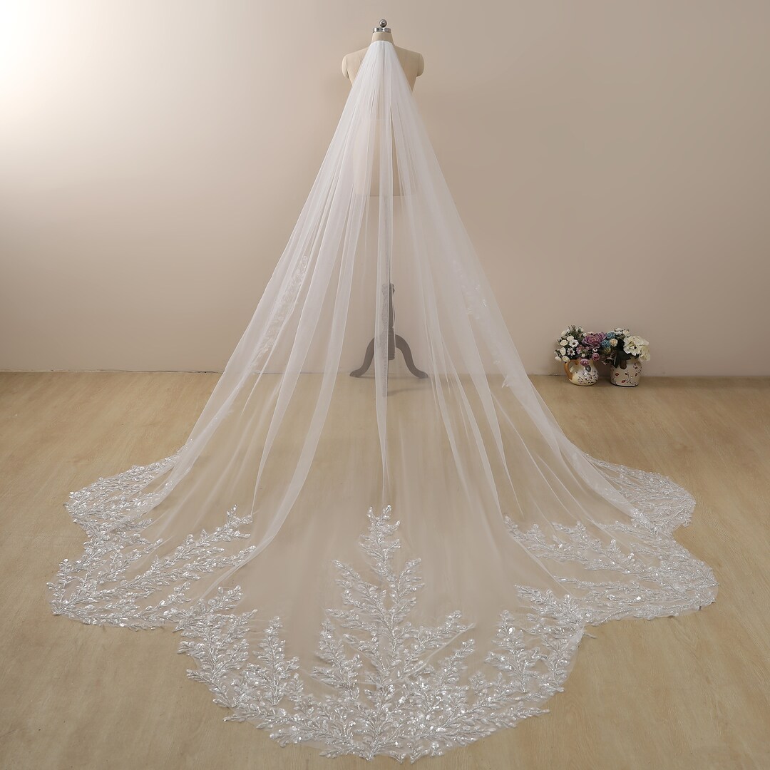Scallop Veil,angel Cut Veil,cathedral Veil,veil With Beads&sequins ...