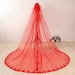 Red Wedding Veil Lace Trim Cathedral Veil Red Bridal Veil Long Lace ...