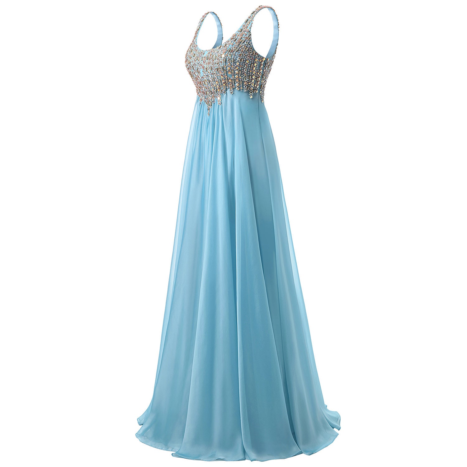Baby Blue Crystal Prom Dress Scoop Neck Formal Dress Chiffon | Etsy