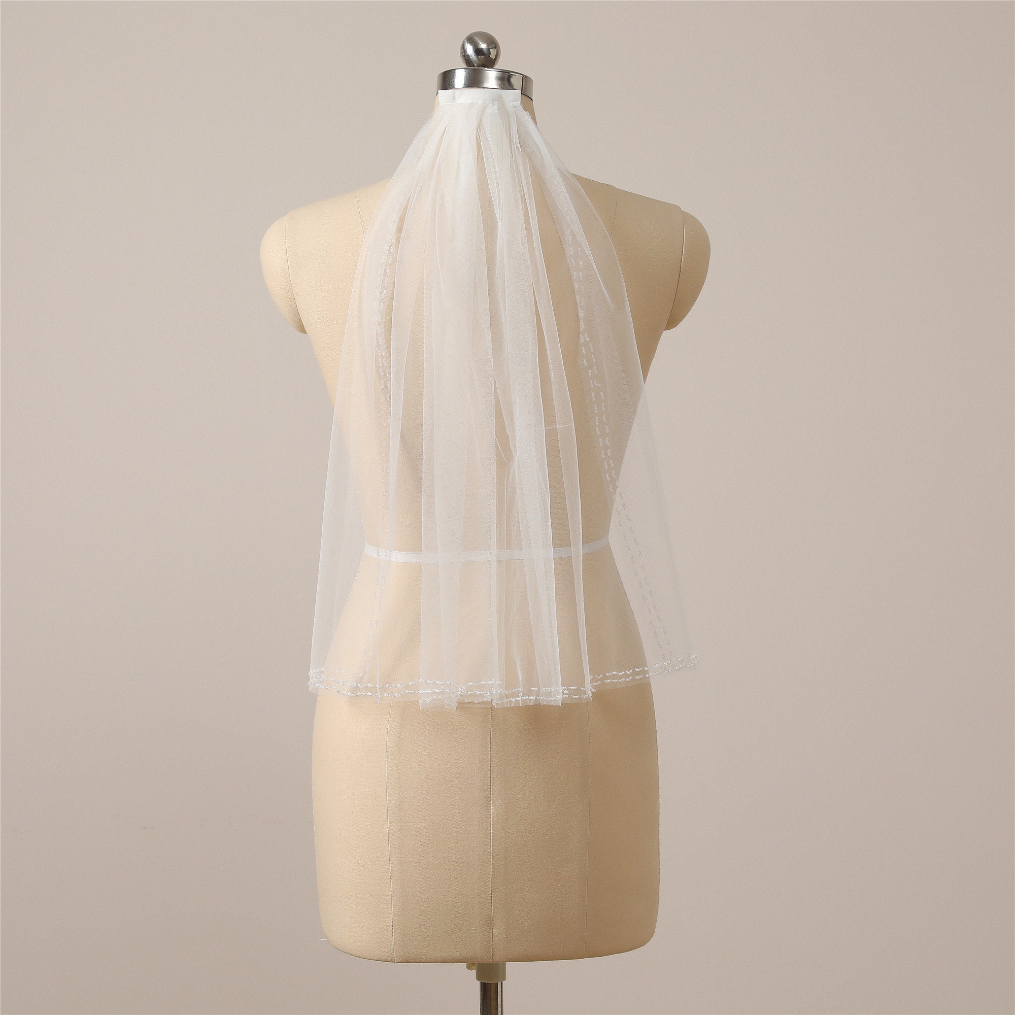 Simple Straight Cut Edge Veil Unique Pearl Trim Bridal Veil | Etsy