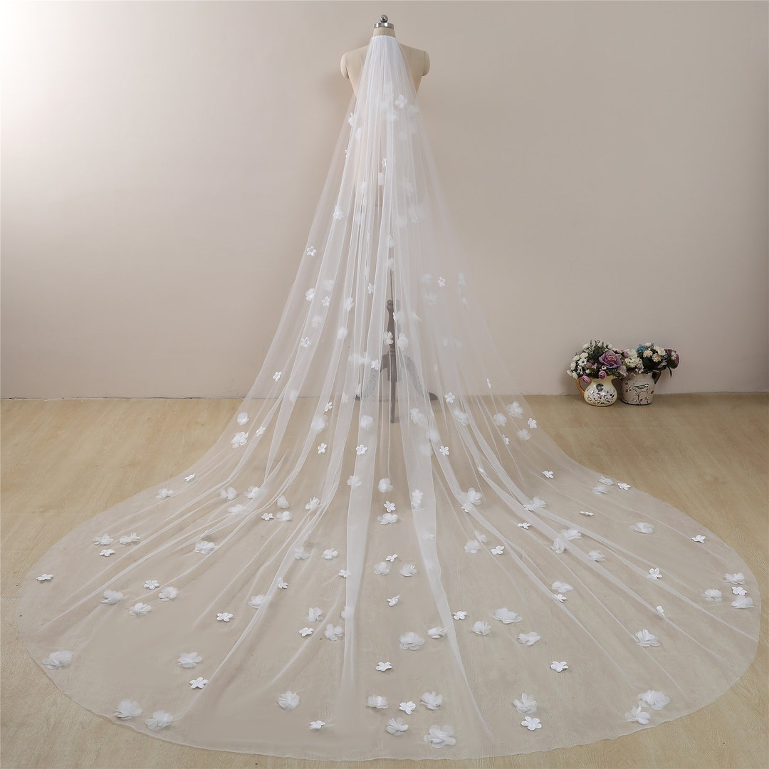 Floral Veil,simple Floral Veil Long,cathedral Veil Wedding,bridal Veil ...